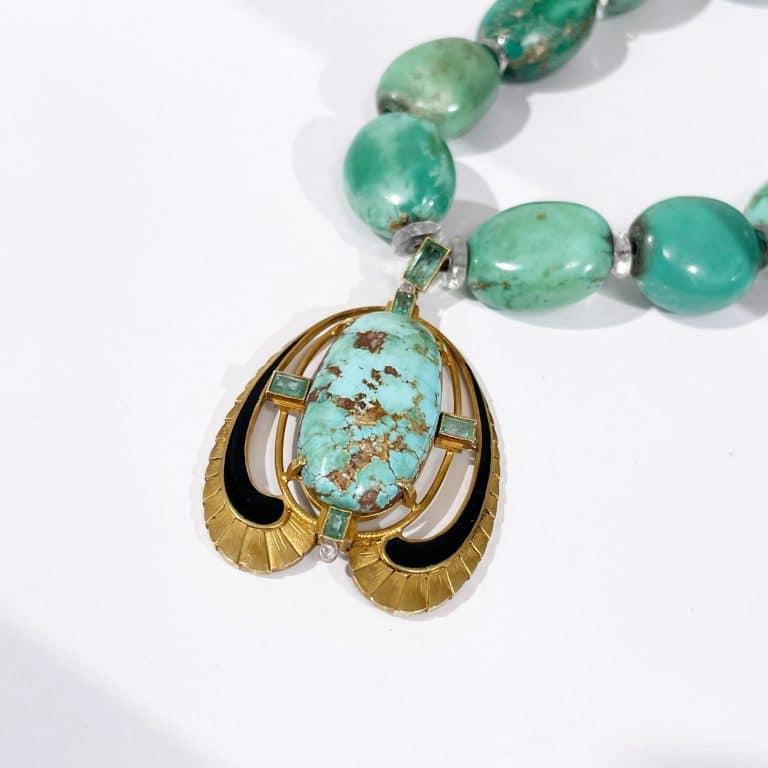 Sautoir turquoises, émeraudes, onyx et diamants "Anatolia" | ÓNÍSÌ PARIS