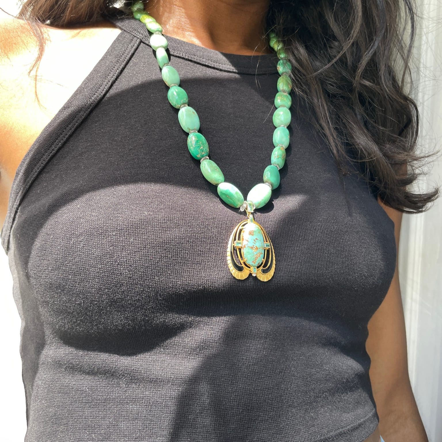 Sautoir turquoises, émeraudes, onyx et diamants "Anatolia" | ÓNÍSÌ PARIS