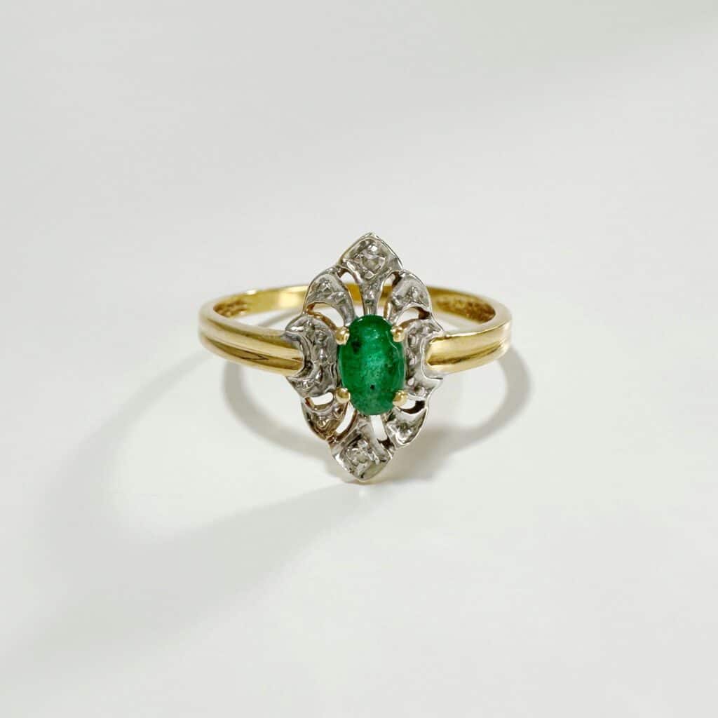 Gold emerald and diamond Marquise ring "Cybelle" | ÓNÍSÌ PARIS